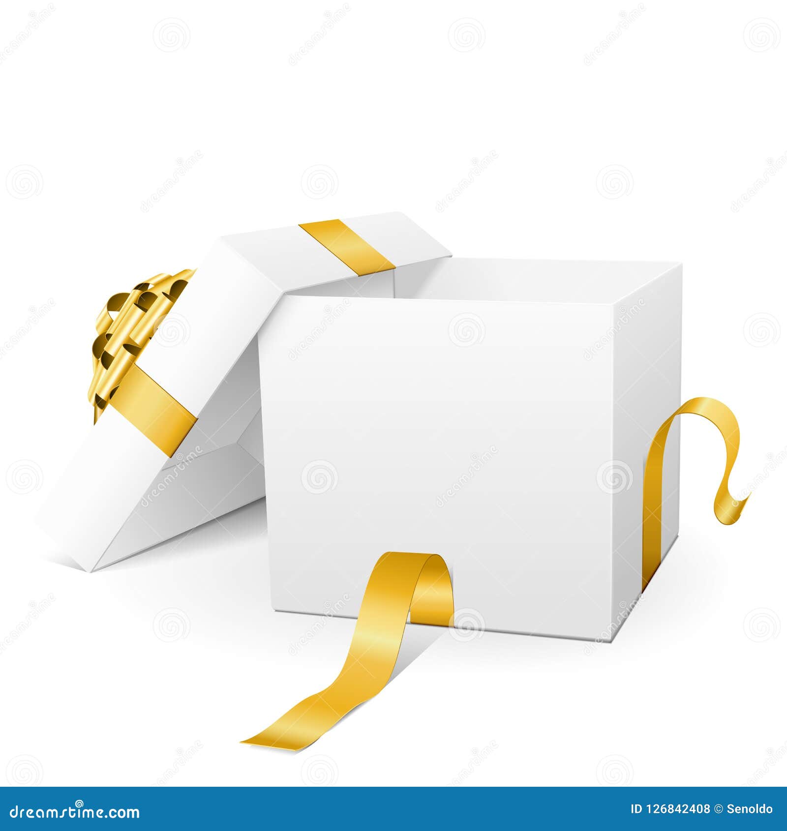 Empty White Vector 3D Gift Box with Golden Package Ribbon Stock ...