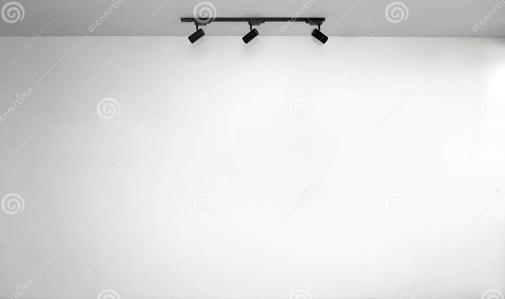 Empty White Wall with Ceiling Light from Panel Bulbs Stock Photo ...