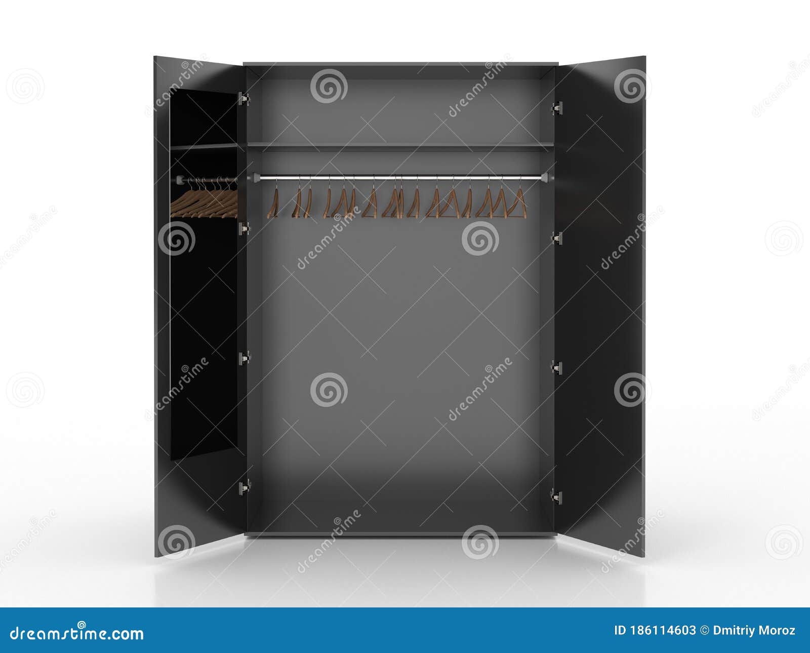 Empty White Wardrobe and Hangers Isolated on White Background Stock ...