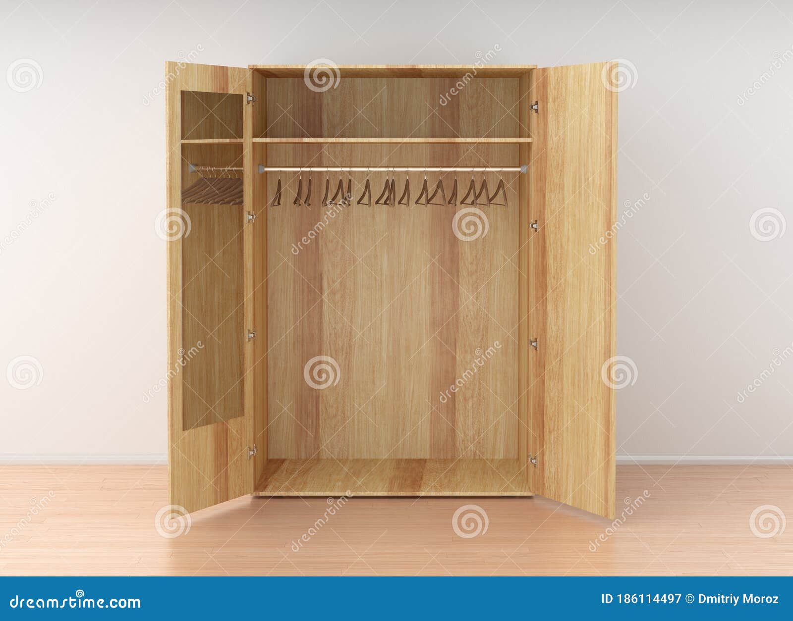 Empty White Wardrobe and Hangers Isolated on White Background Stock ...