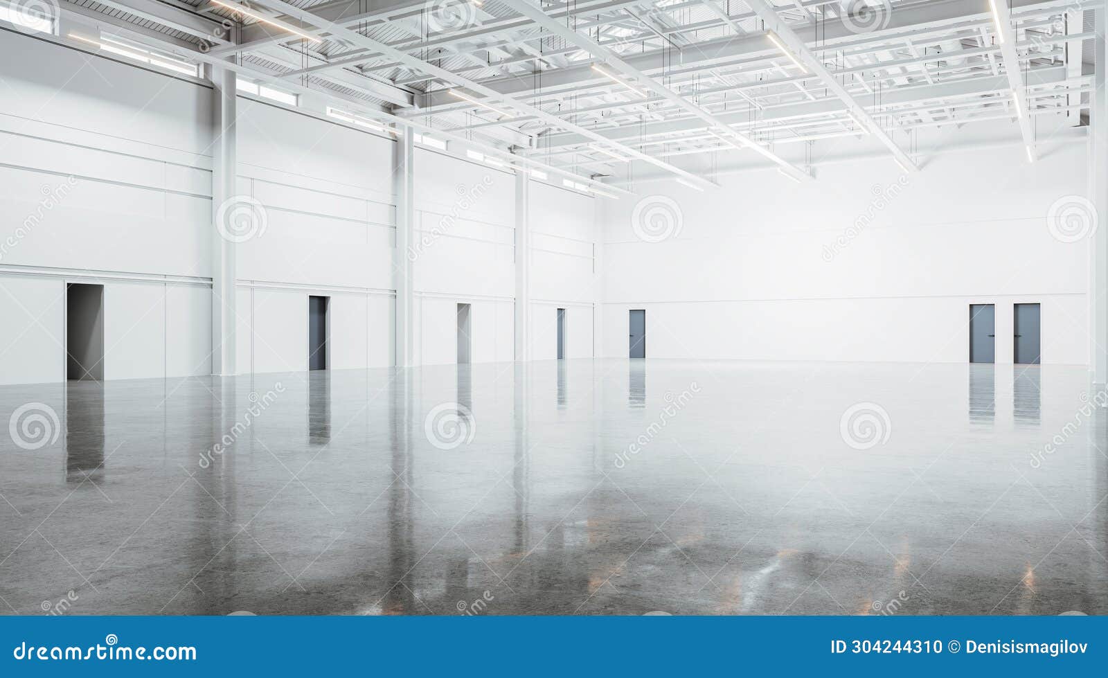 Empty White Warehouse Corner with Doors Stock Illustration ...