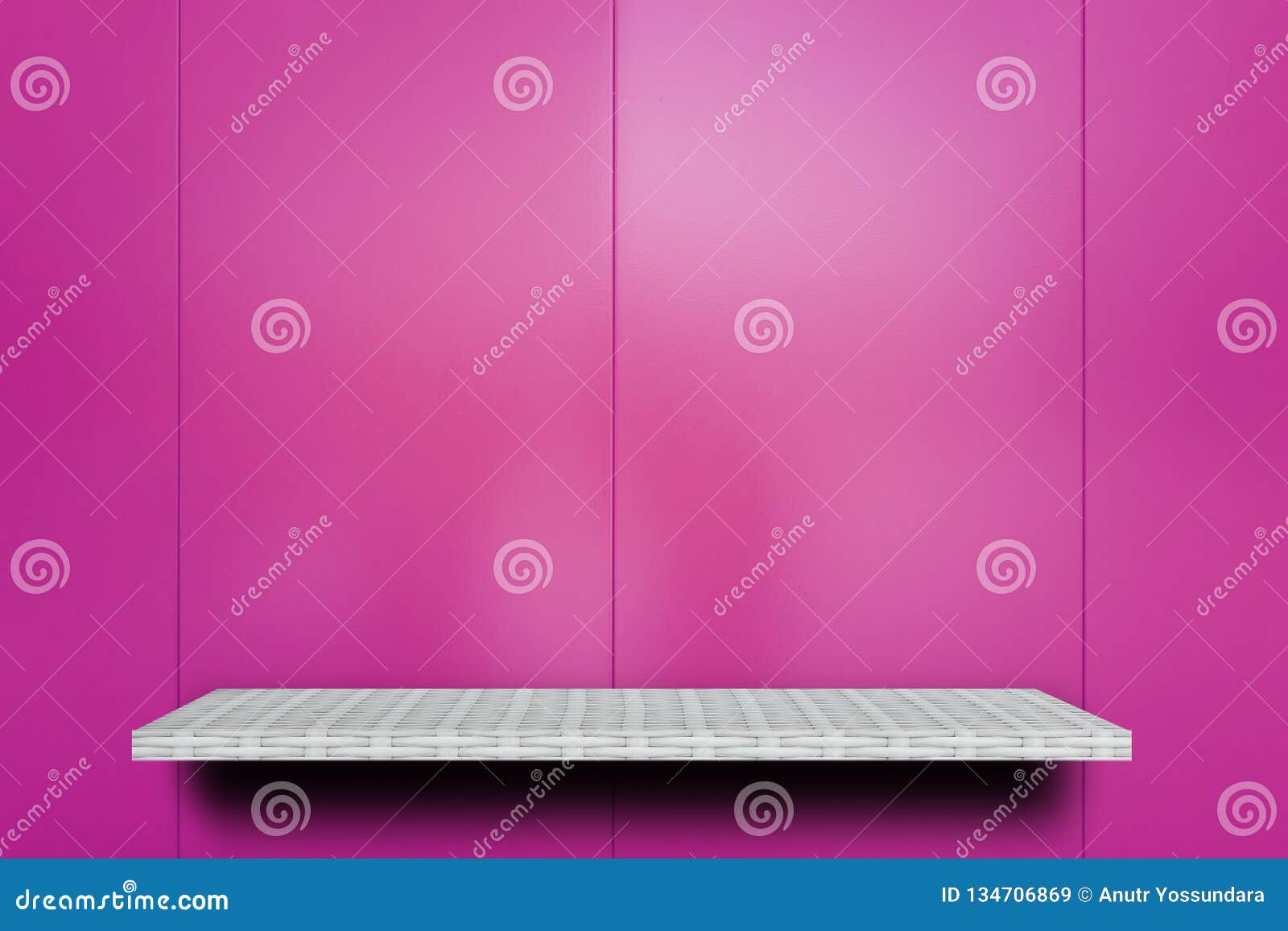 White Weaving Shelf Counter on Pink Metal Backdrop Stock Image - Image ...