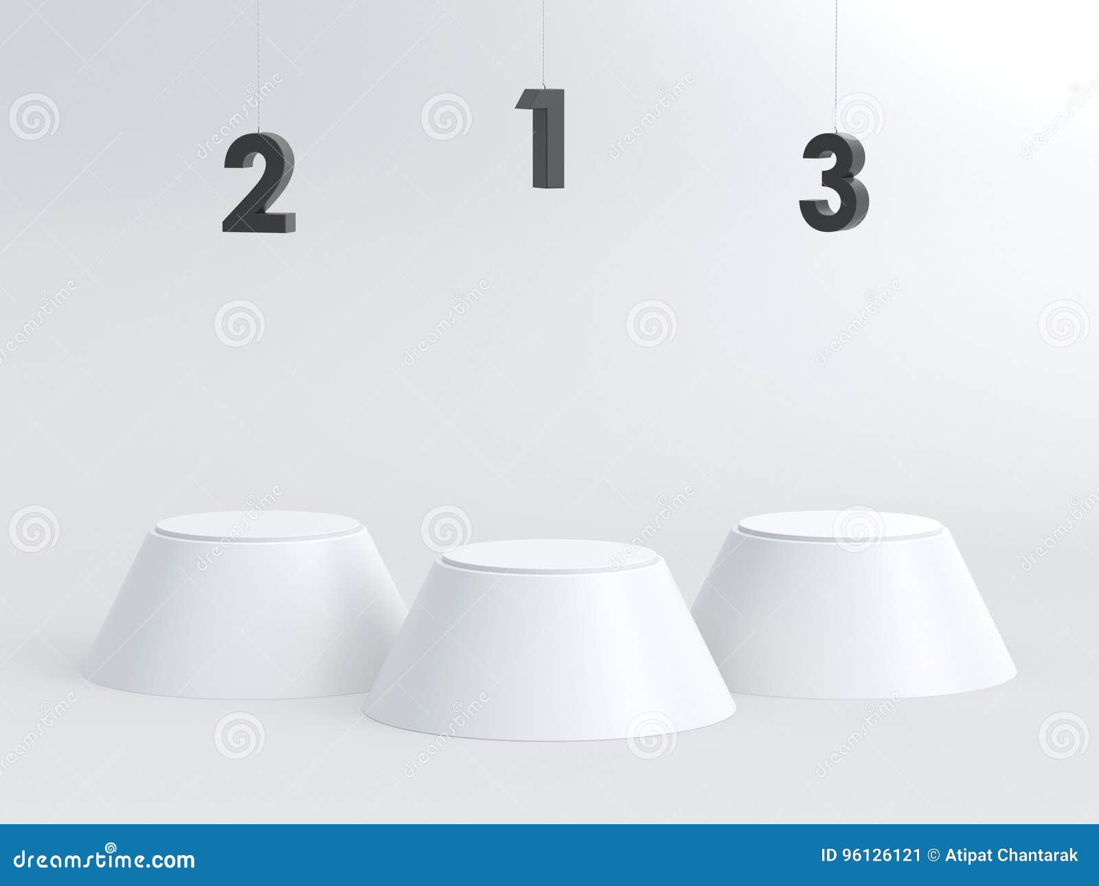 Empty White Winners Podium with Hanging Number. 3D Rendering Stock ...