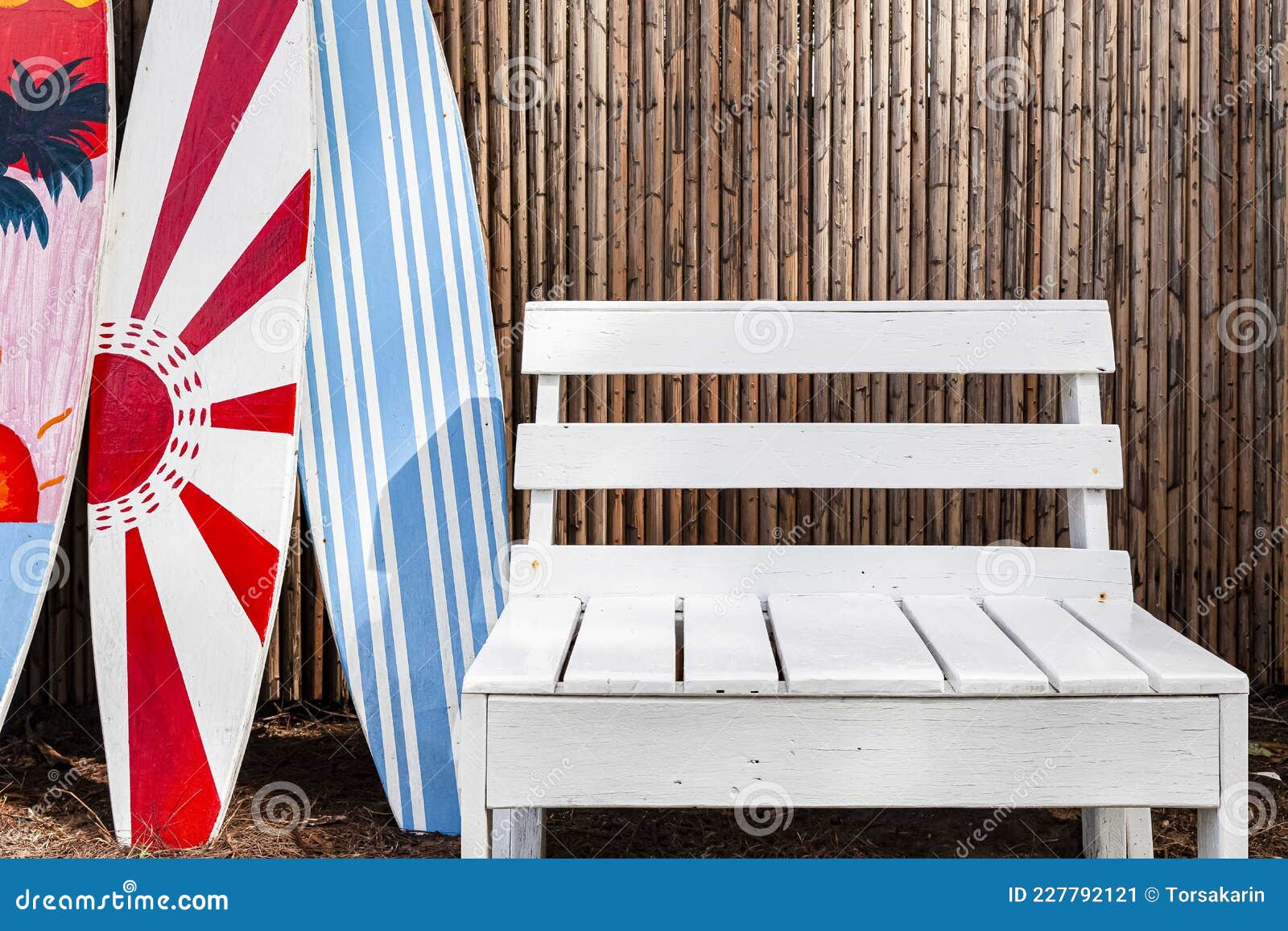 White Wooden Bench on the Beach Stock Image - Image of beautiful ...