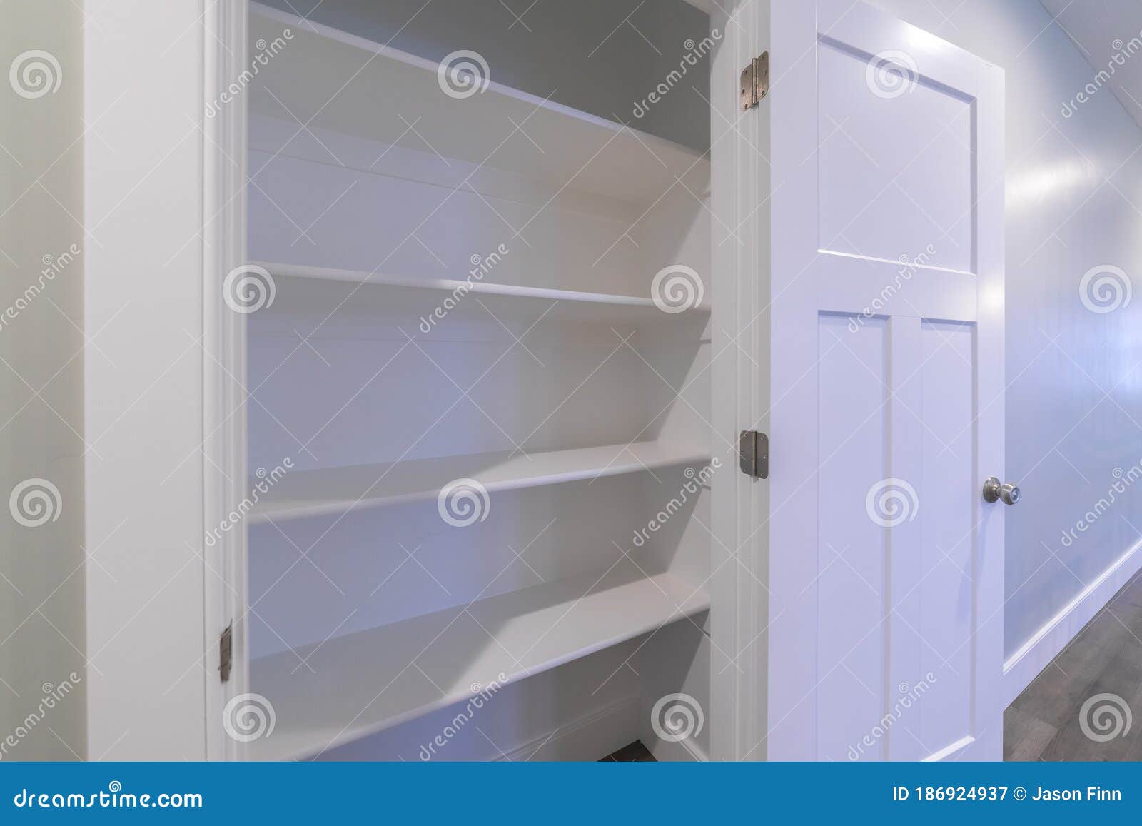 Empty White Wooden Shelves in a Cupboard Stock Image - Image of home ...