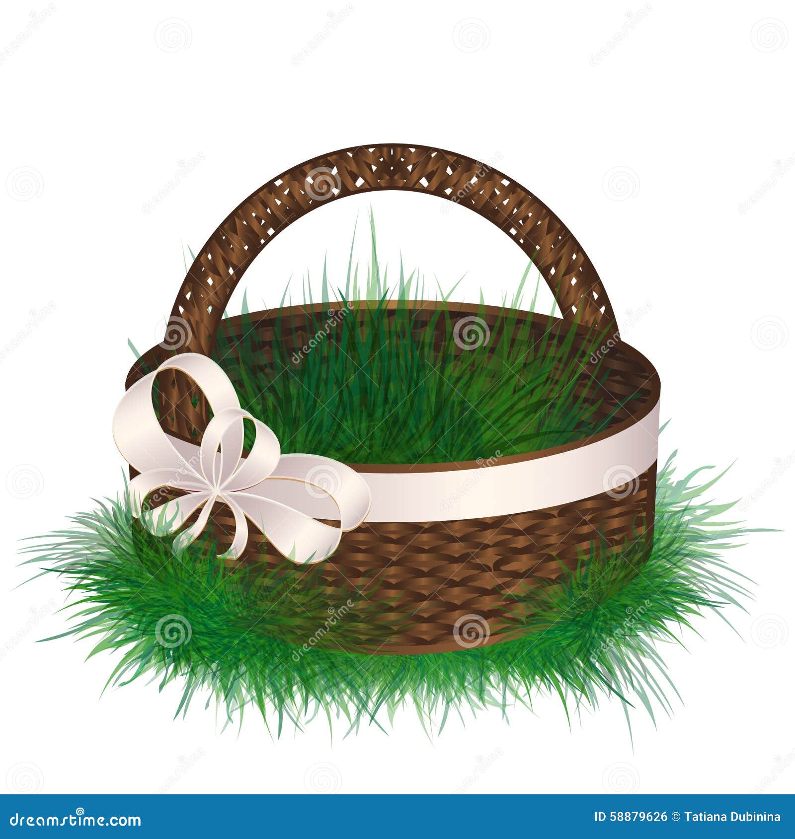 Empty Wicker Basket Decorated Ribbon with Bow Stock Vector ...