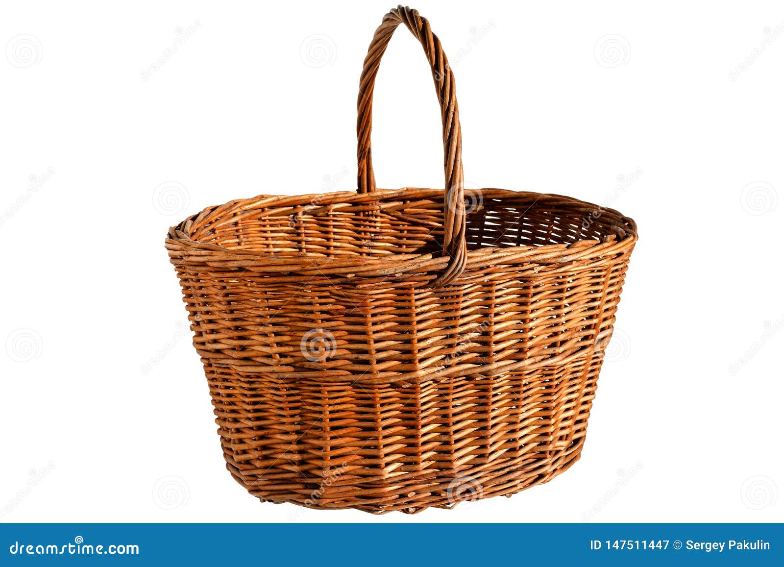 Empty Wicker Basket with a Handle Isolated on a White Background ...