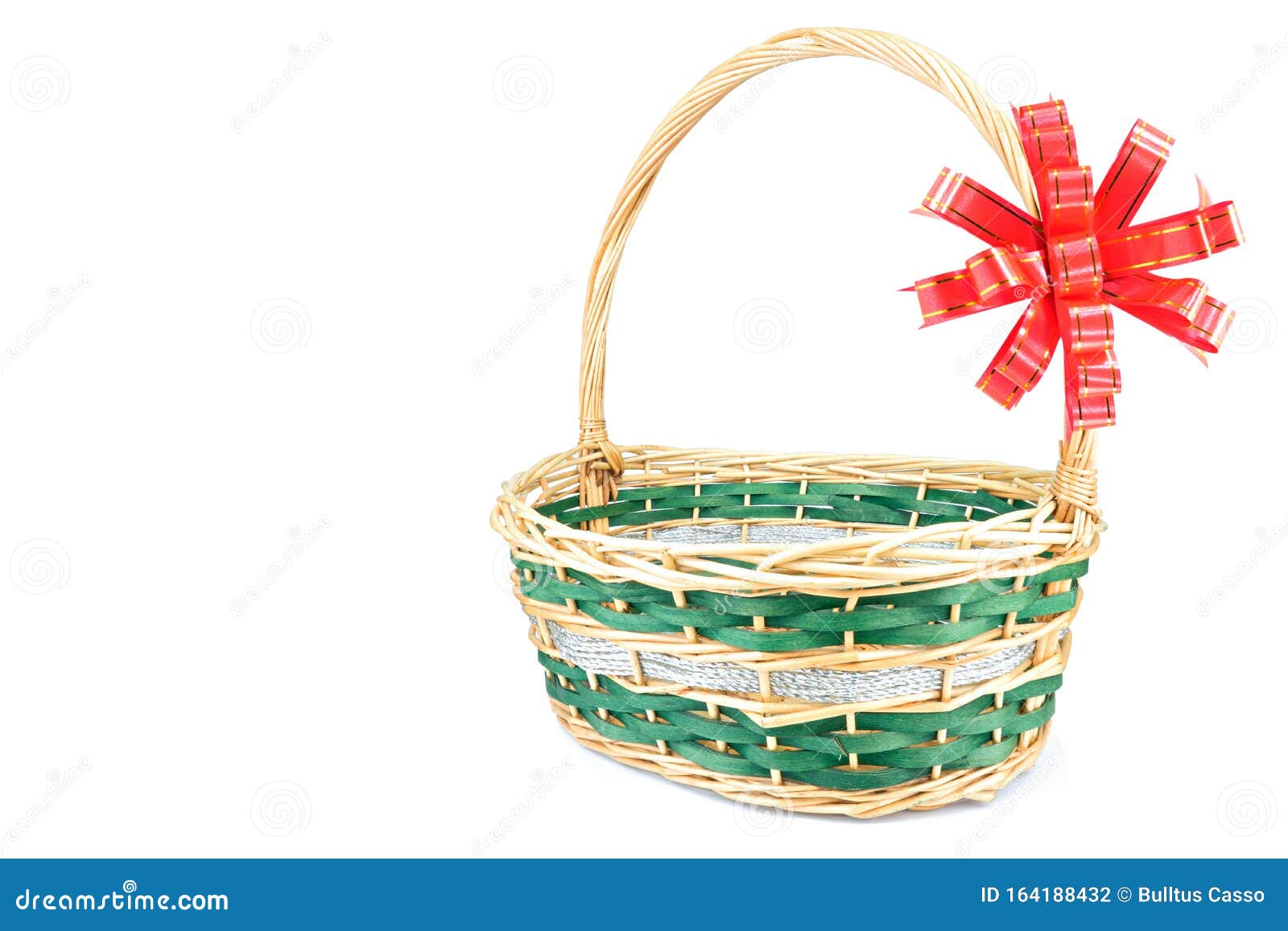 Empty Wicker Basket with Red Ribbon Isolated on White Background Stock ...