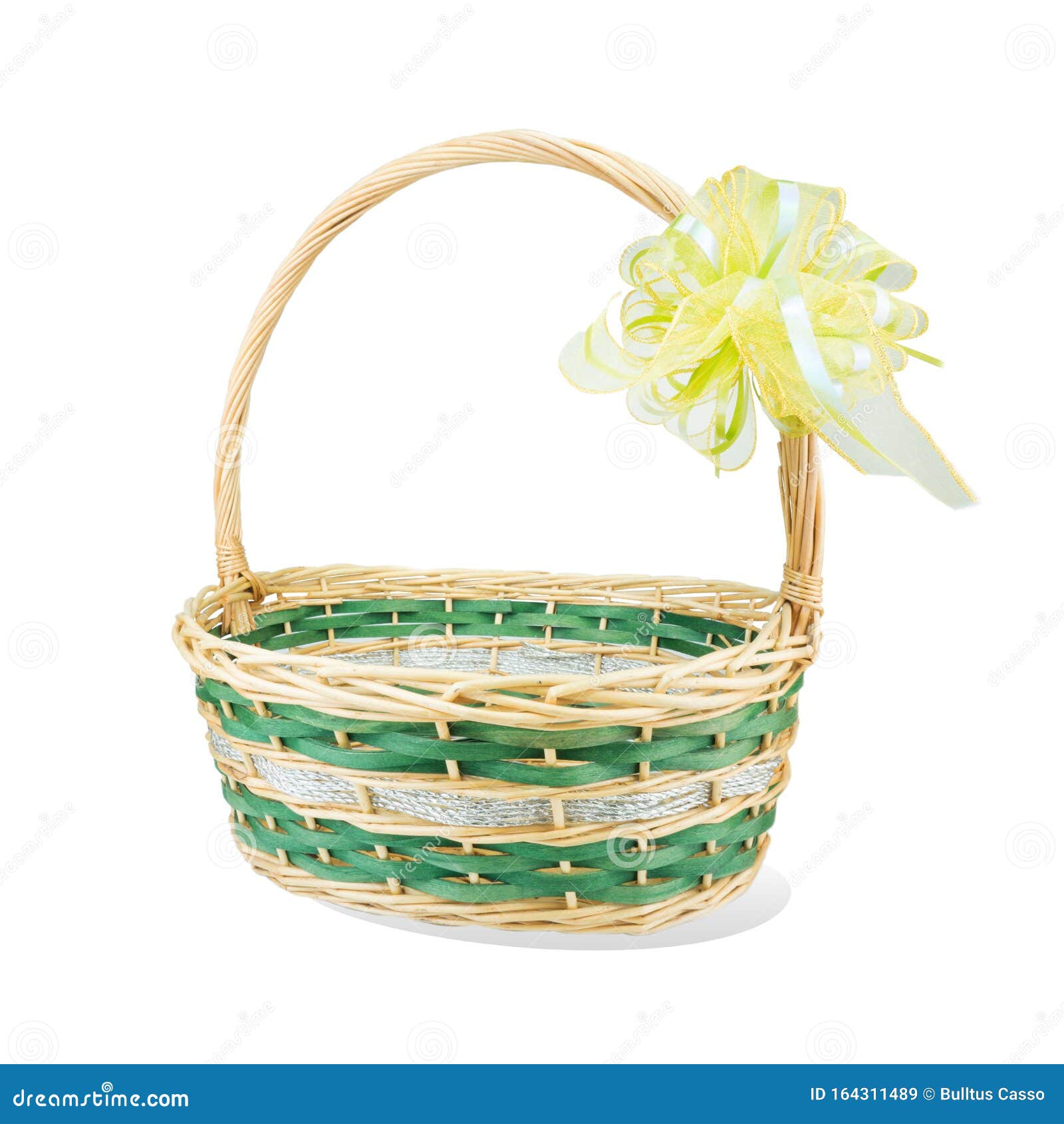 Empty Wicker Basket with Ribbon Isolated on White Background Stock ...