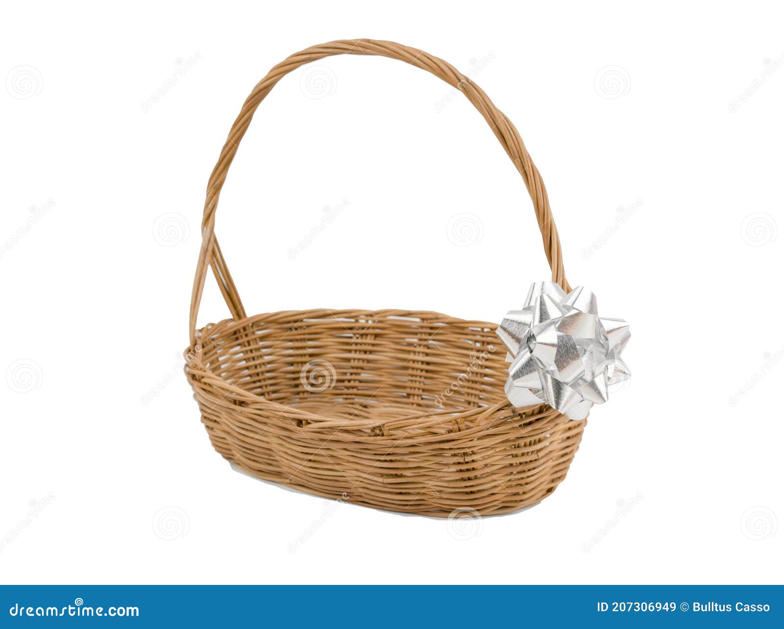 Empty Wicker Basket with Ribbon Isolated on White and Clipping Path ...