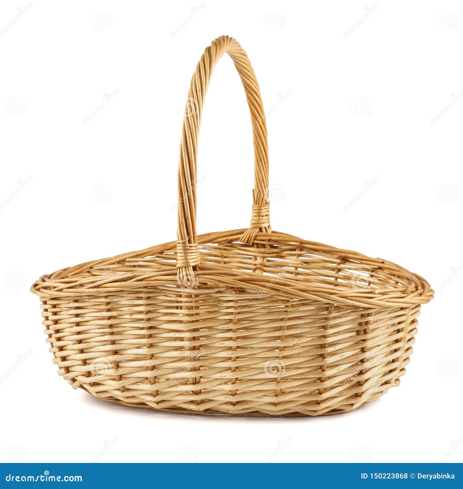 Empty Wicker Picnic Basket. Isolated on White Stock Photo - Image of ...