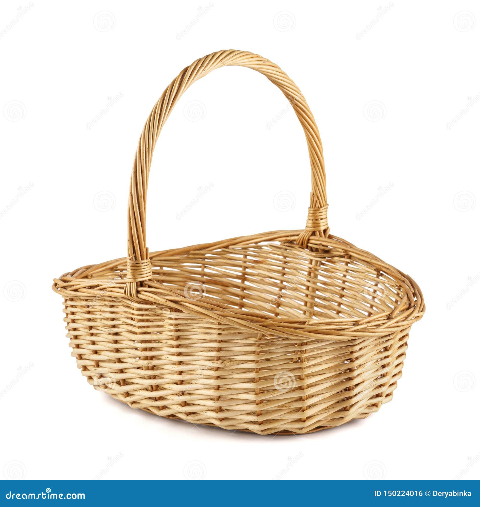 Empty Wicker Picnic Basket. Isolated on White Stock Photo - Image of ...
