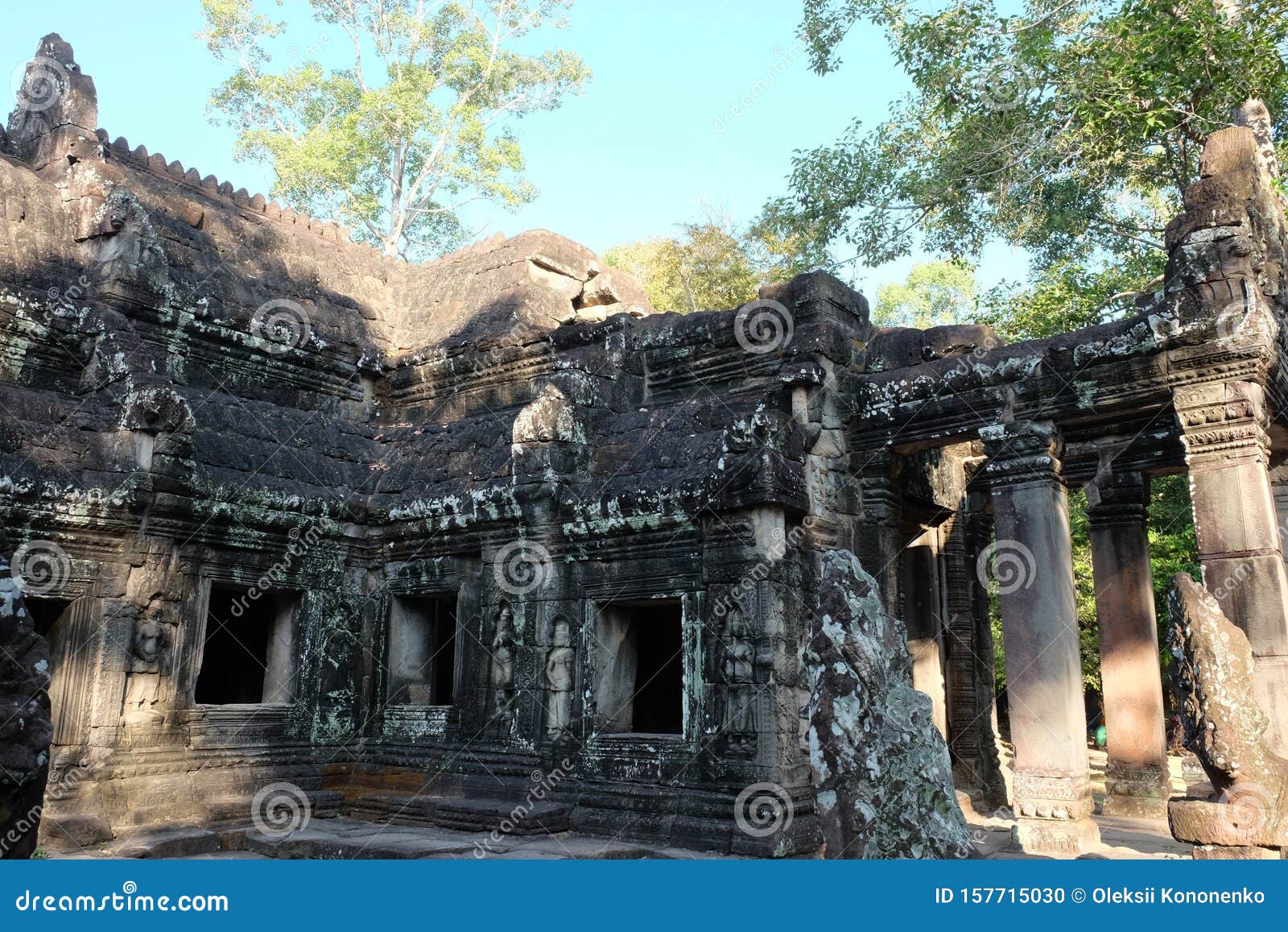 Empty Windows of a Dilapidated Temple. Medieval Ruins in Indochina ...