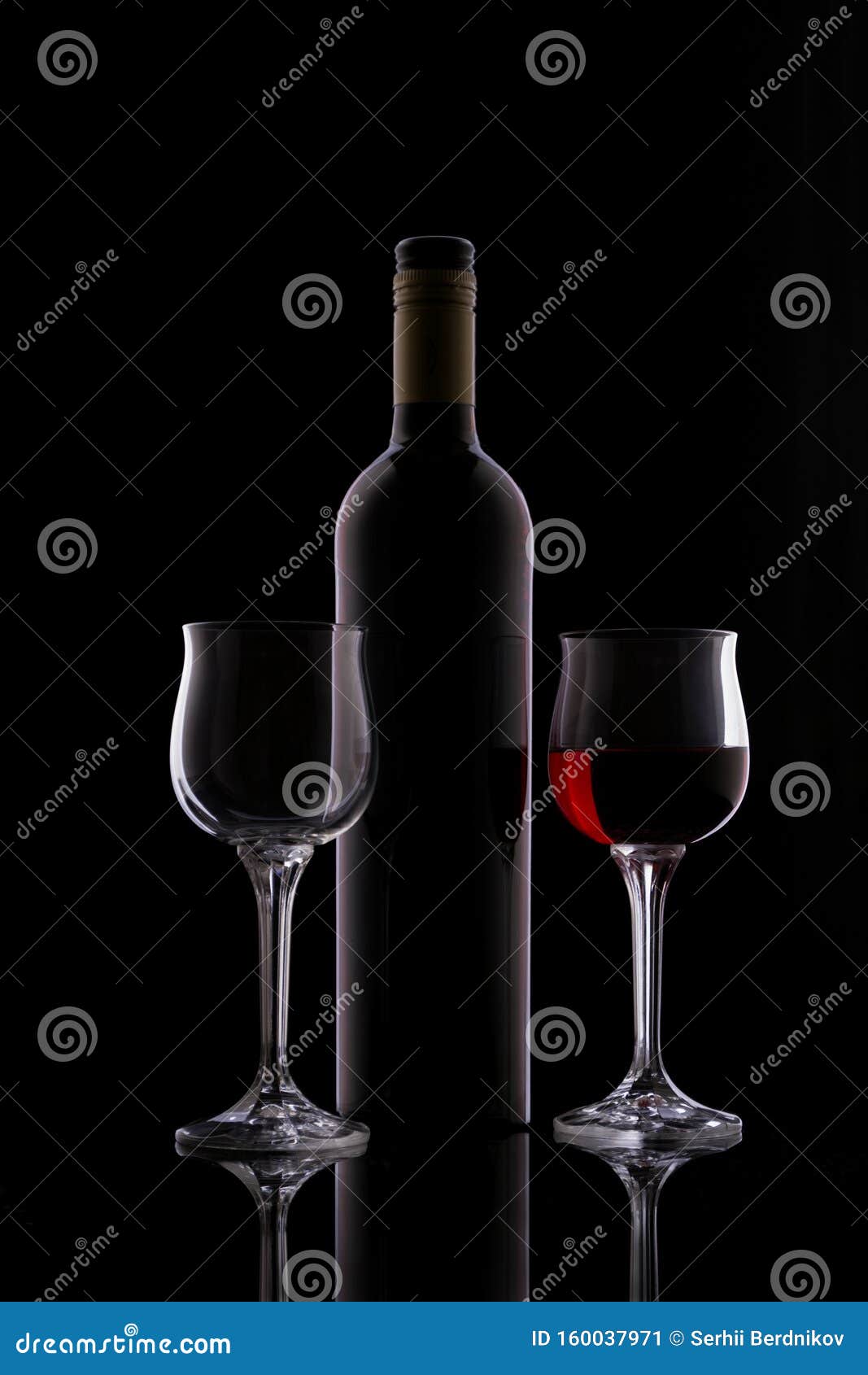 Empty and Wine-filled Goblets with a Bottle. Stock Image - Image of ...