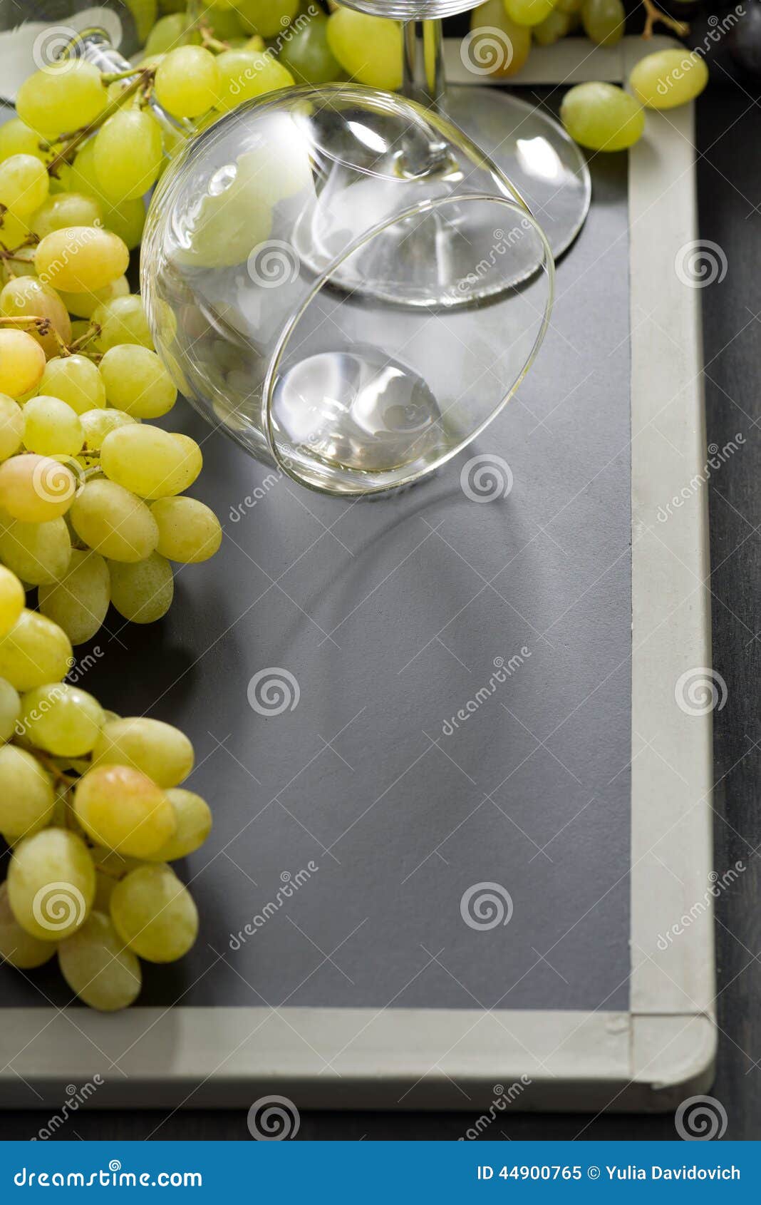 Empty Wine Glass and Grapes on a Blackboard Stock Image - Image of list ...