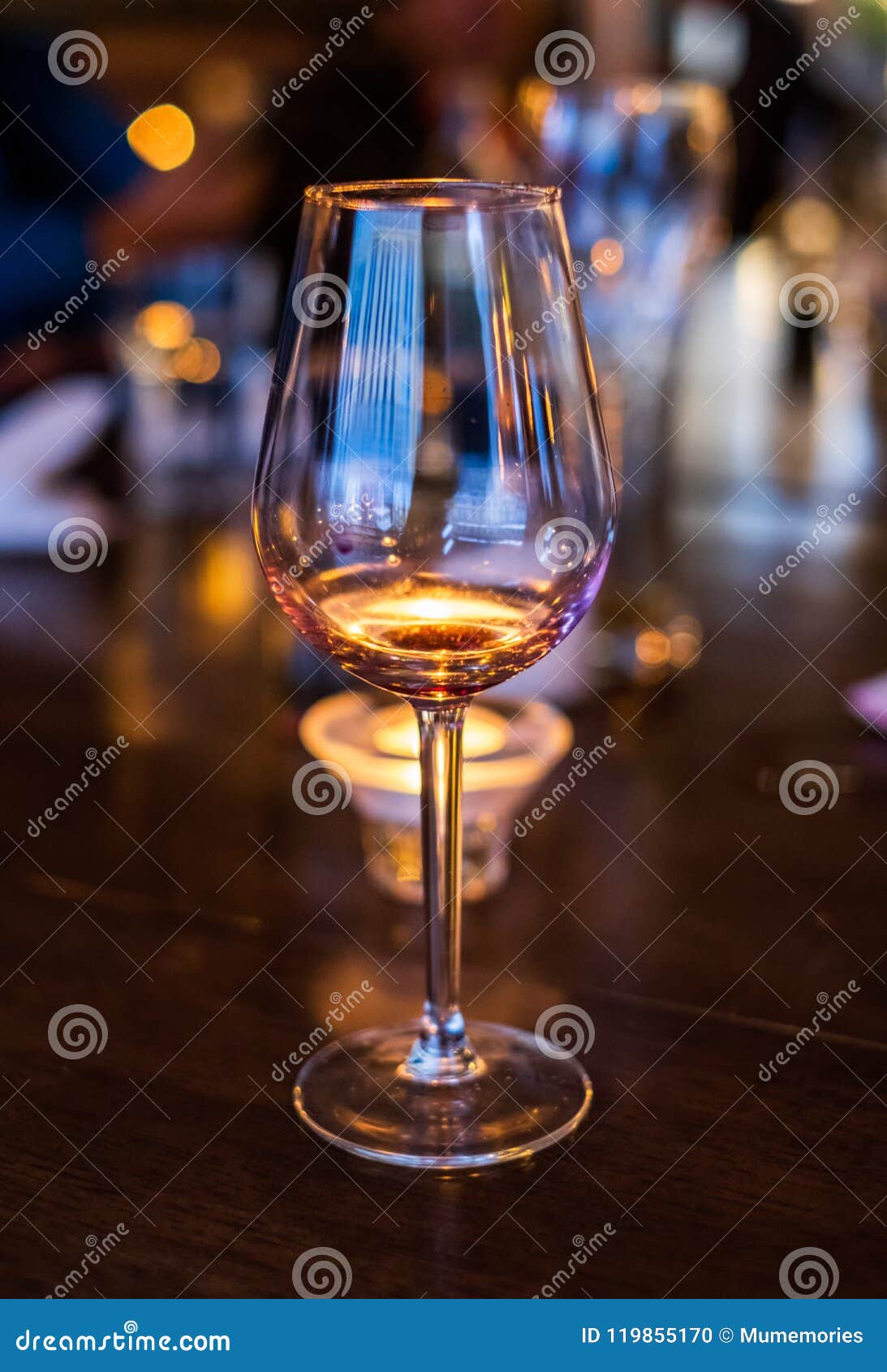Empty Wine Glass Luxury and Glossy on Wood Table Stock Photo - Image of ...