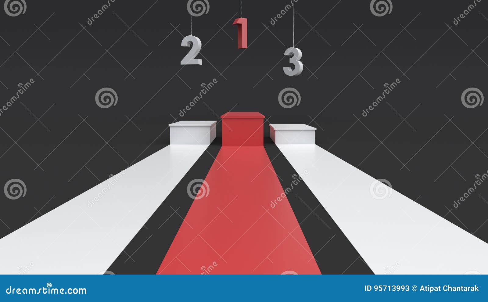 Empty Winners Podium with Hanging Number. 3D Rendering. Stock ...