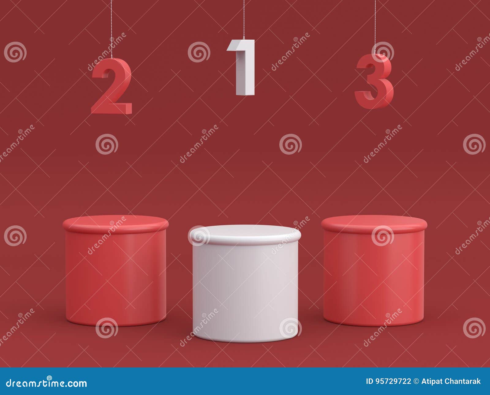 Empty Winners Podium with Hanging Number on Red Background. 3D ...