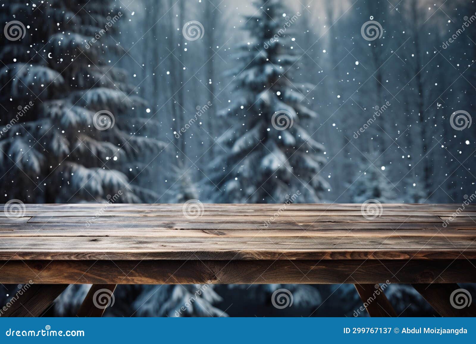 Empty Winter Wood Plank Board Table with Snowfall Stock Illustration ...