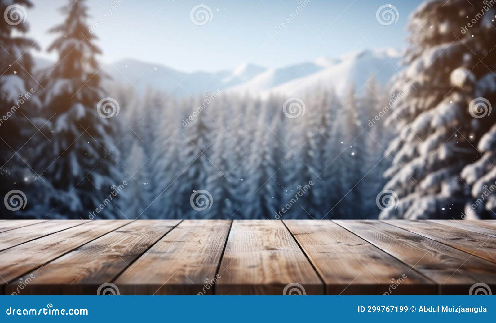 Empty Winter Wood Plank Board Table with Snowfall Stock Illustration ...