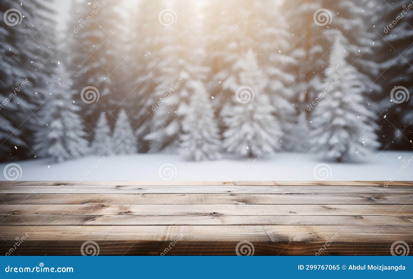 Empty Winter Wood Plank Board Table with Snowfall Stock Illustration ...