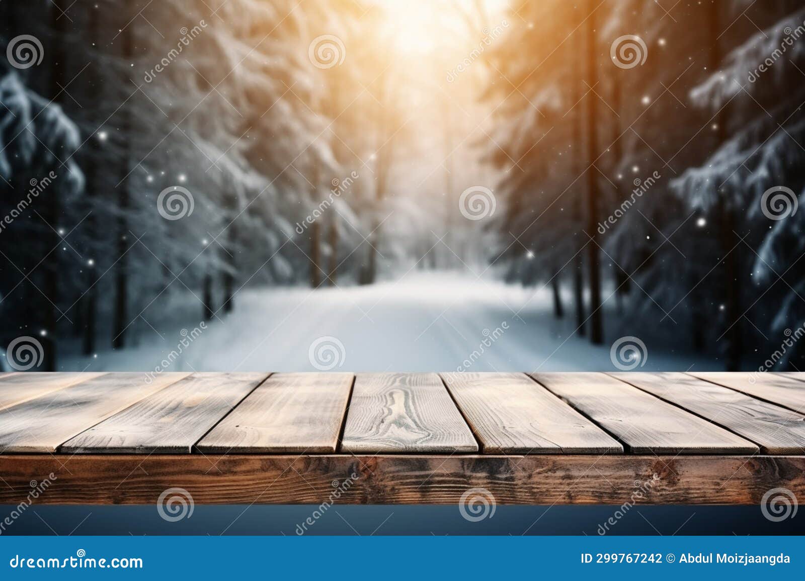 Empty Winter Wood Plank Board Table with Snowfall Stock Illustration ...