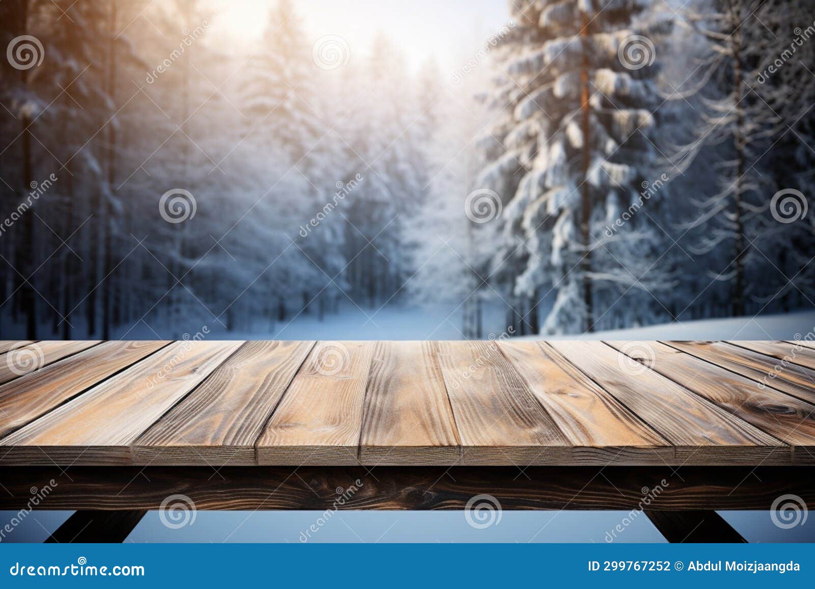 Empty Winter Wood Plank Board Table with Snowfall Stock Illustration ...