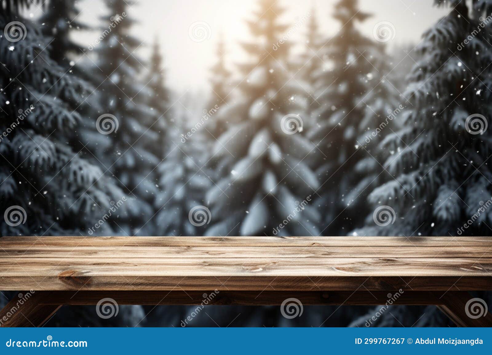 Empty Winter Wood Plank Board Table with Snowfall Stock Illustration ...