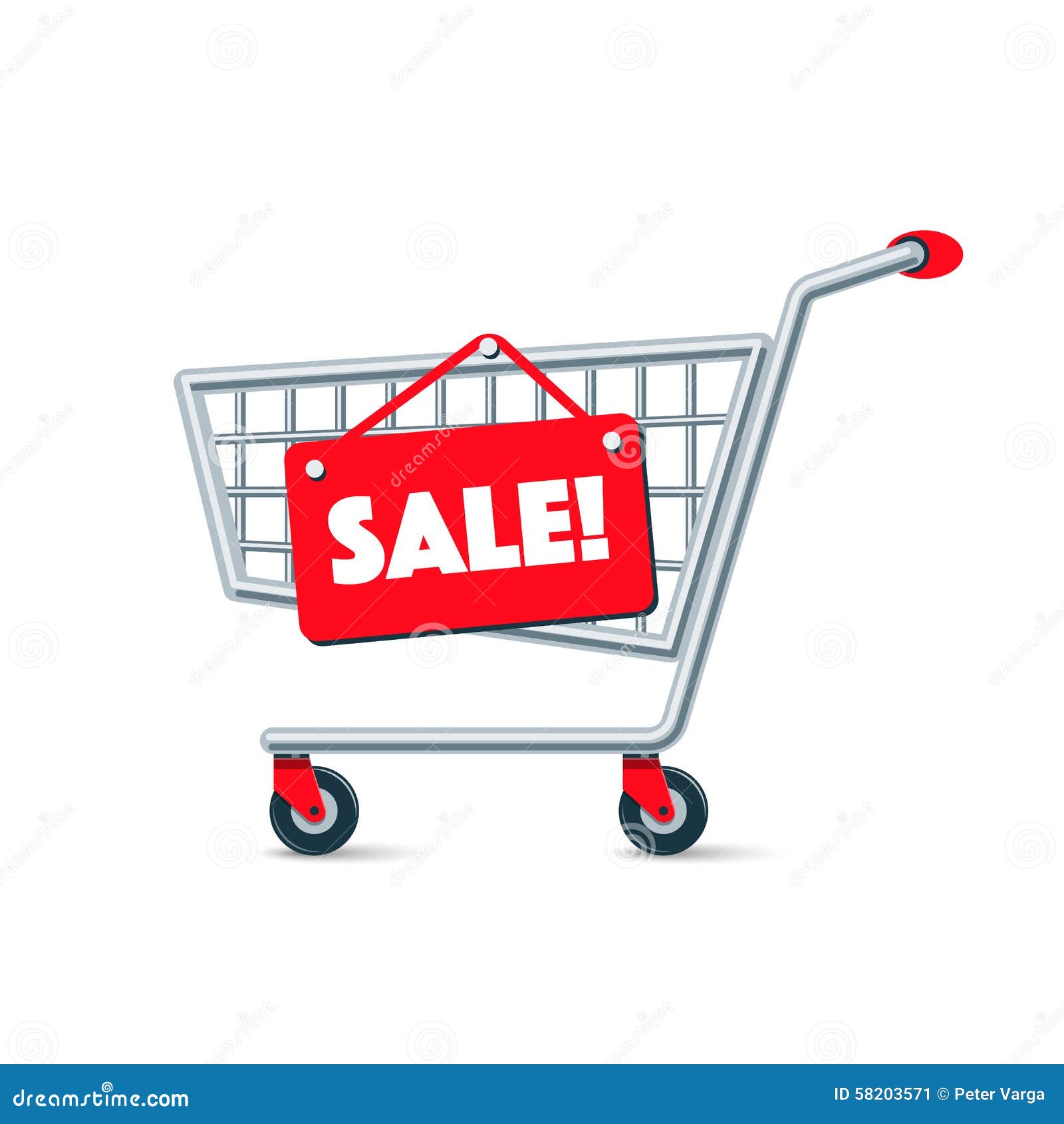 Empty Wire Shopping Cart with Red Sale Sign Board Stock Vector ...