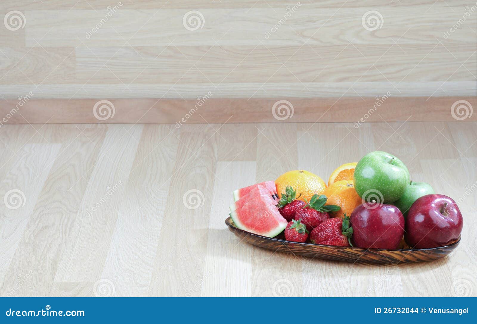 Empty Wood Background with Fruits Tray Stock Photo - Image of domestic ...