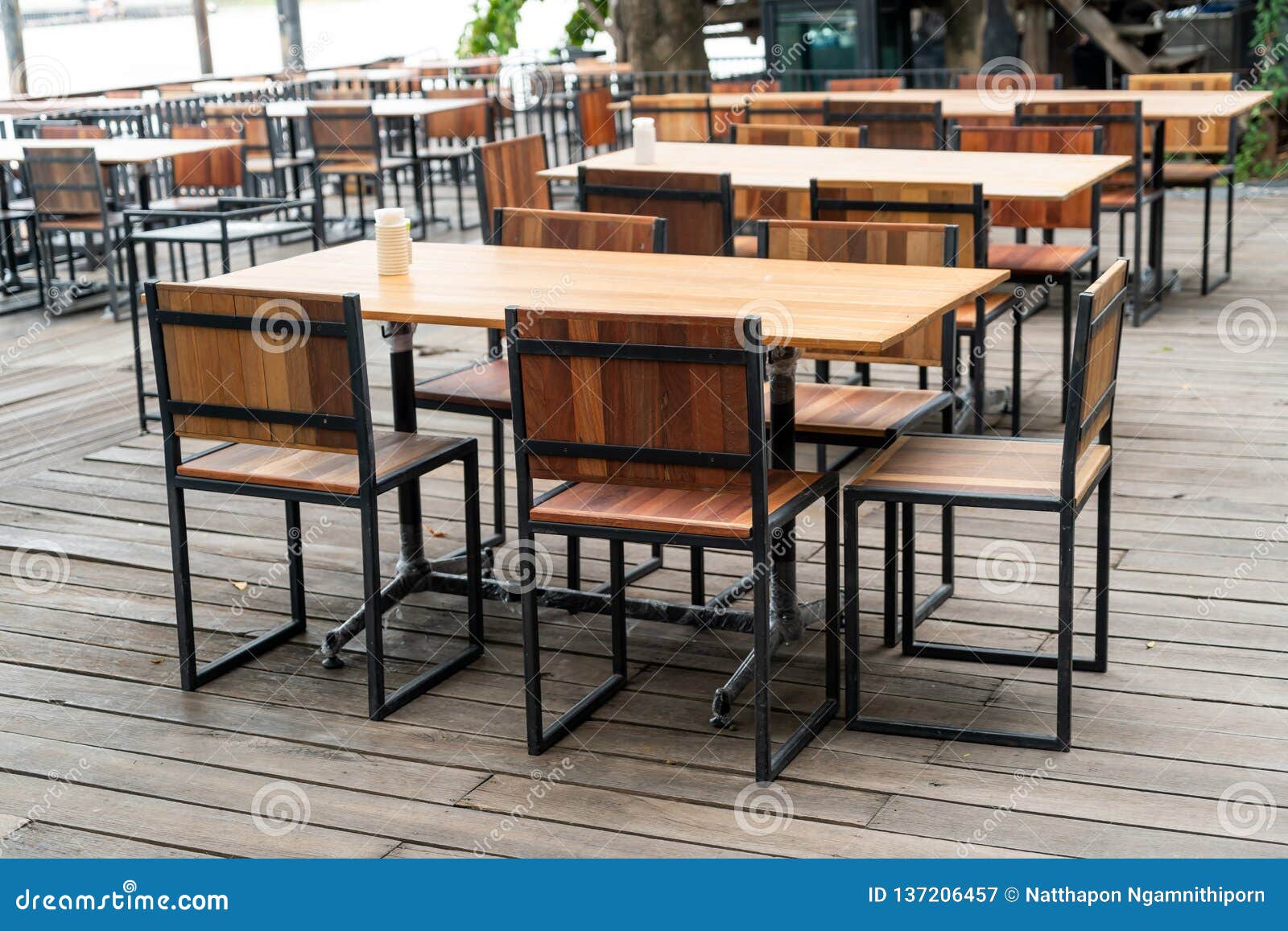 Empty Wood Dining Table and Chair Stock Image - Image of house ...