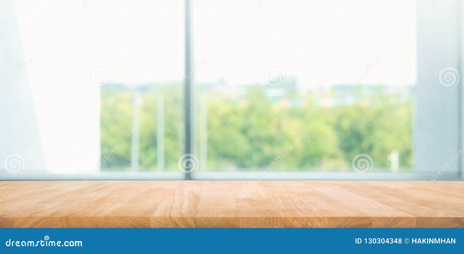 Empty Wood Table with Blur Window View Background. Stock Photo - Image ...