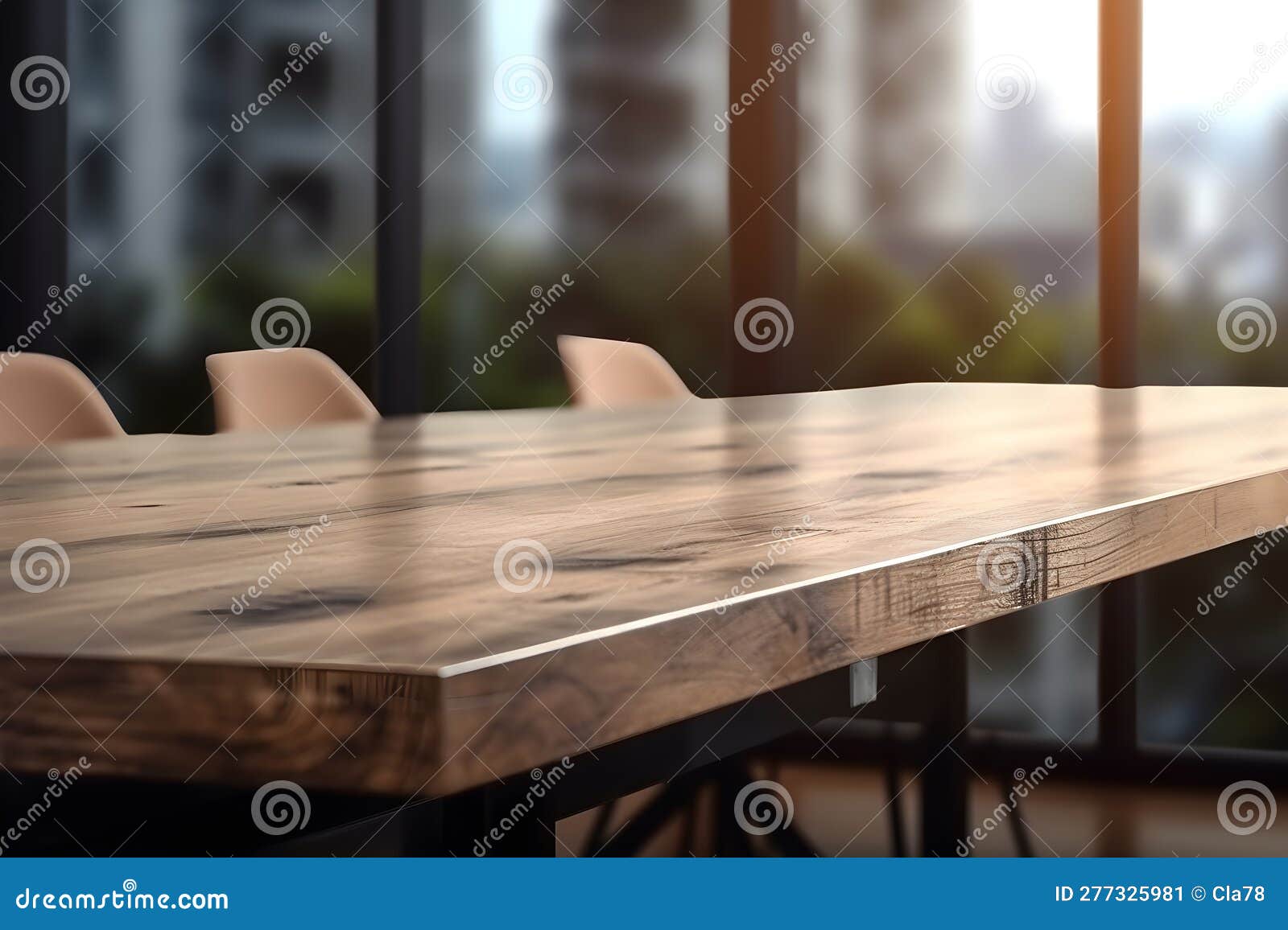 Empty Wood Table in a Modern Office, Blurred Background, Ai Generative ...