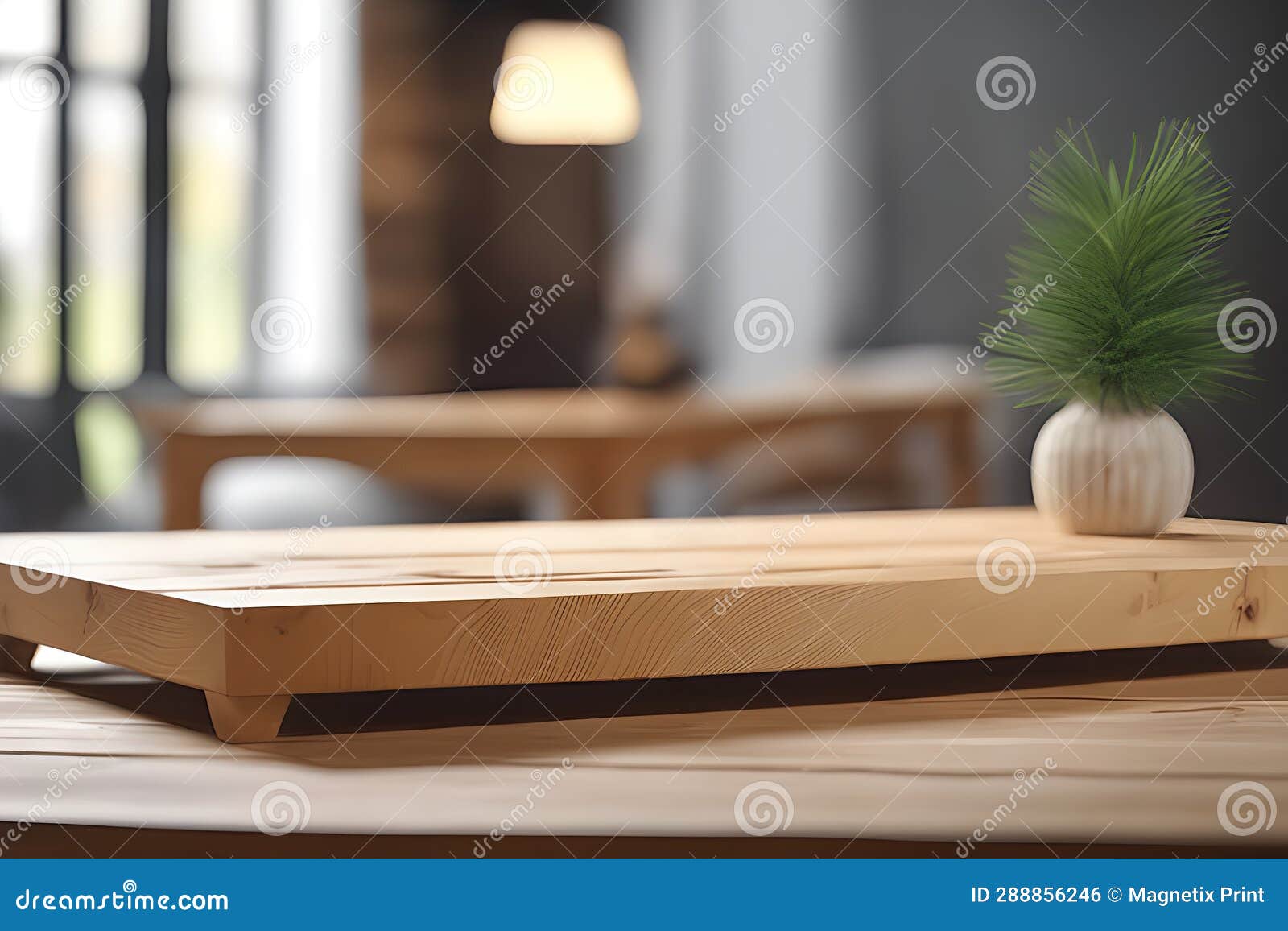 Wood Table Product Presentation with Interior Background Stock ...