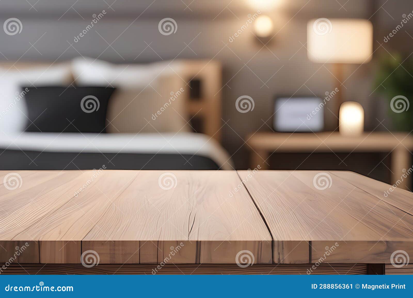 Wood Table Product Presentation with Interior Background Stock ...