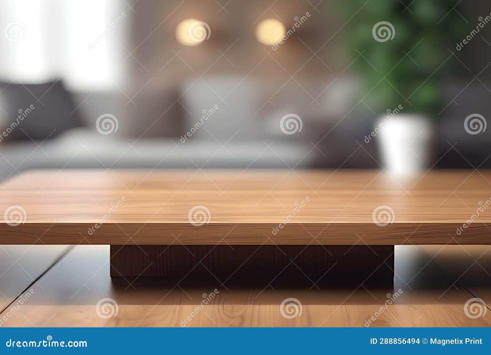 Wood Table Product Presentation with Interior Background Stock ...