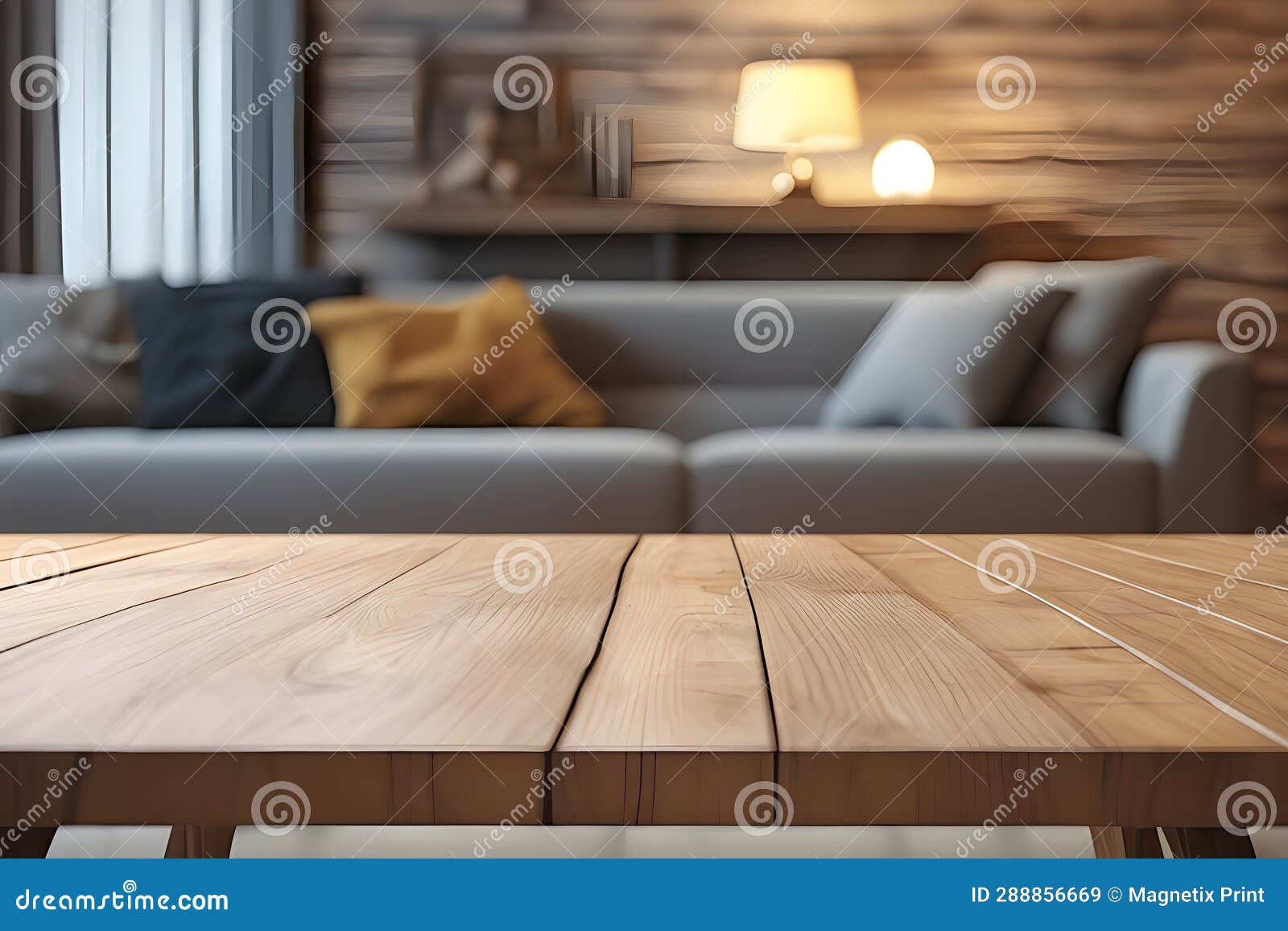 Wood Table Product Presentation with Interior Background Stock ...