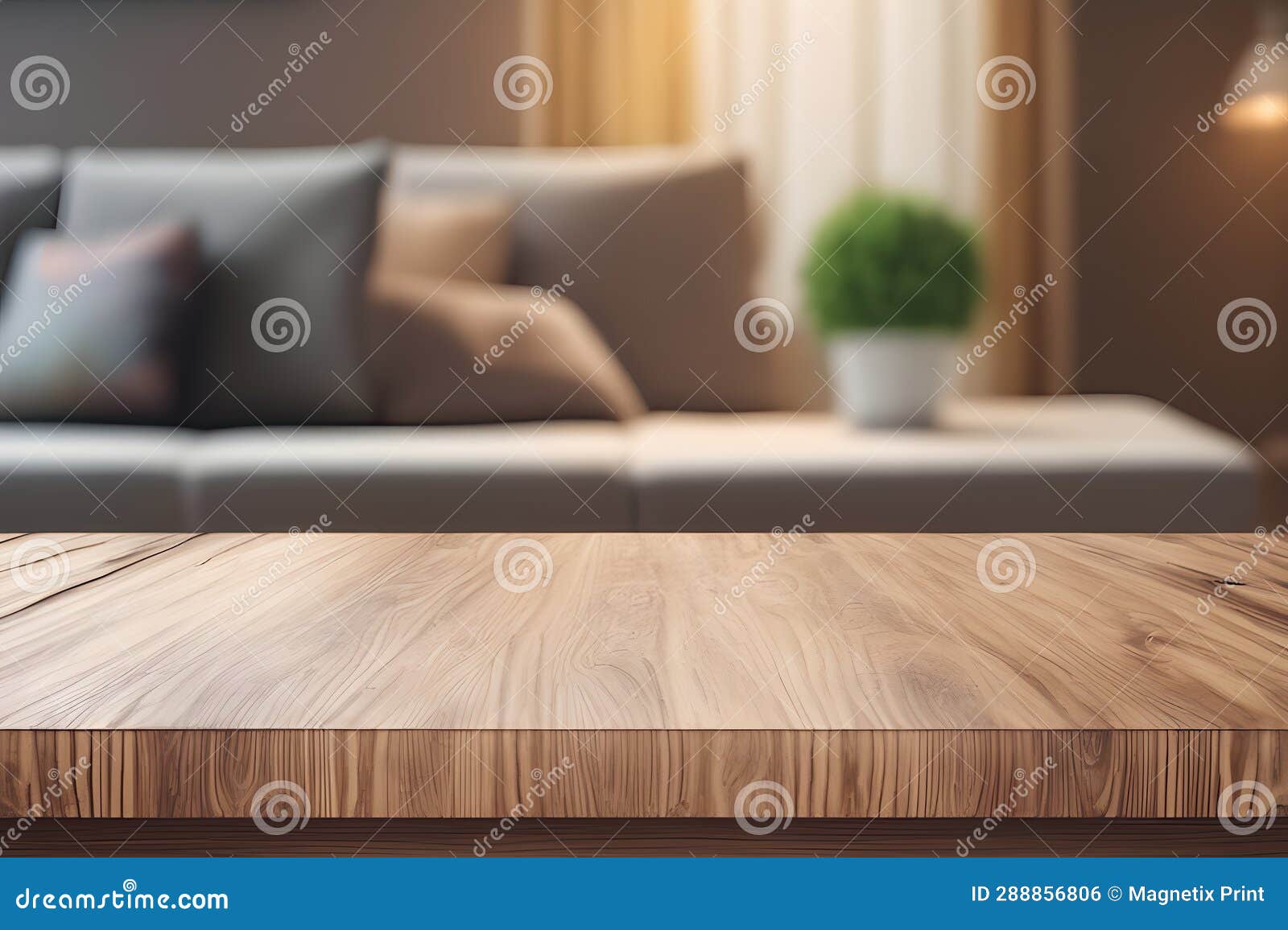 Wood Table Product Presentation with Interior Background Stock ...