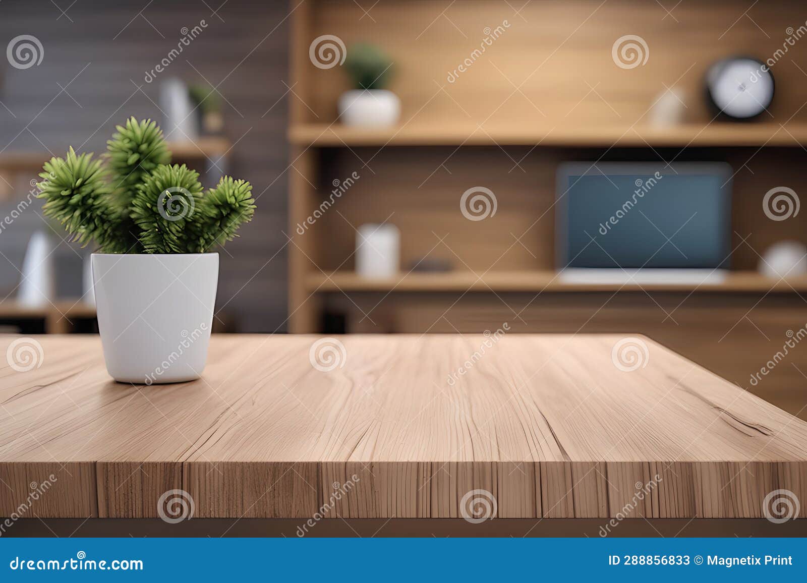 Wood Table Product Presentation with Interior Background Stock ...
