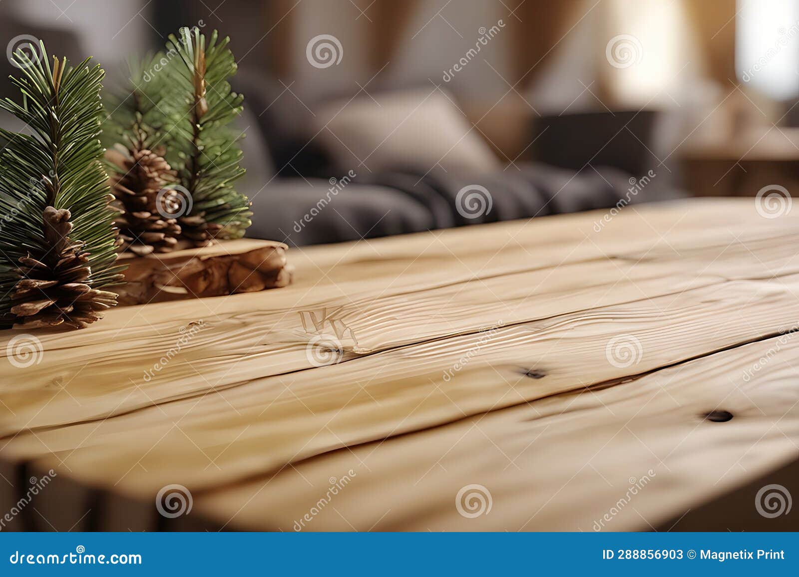 Wood Table Product Presentation with Interior Background Stock ...