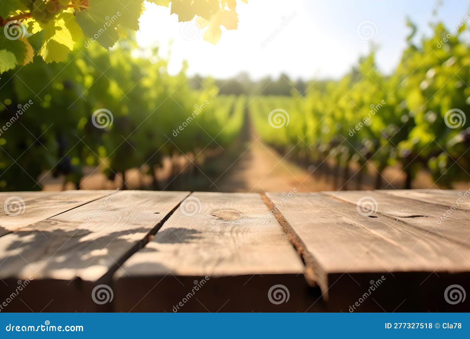 Empty Wood Table in a Sunny Vineyard, Blurred Background, Ai Generative ...