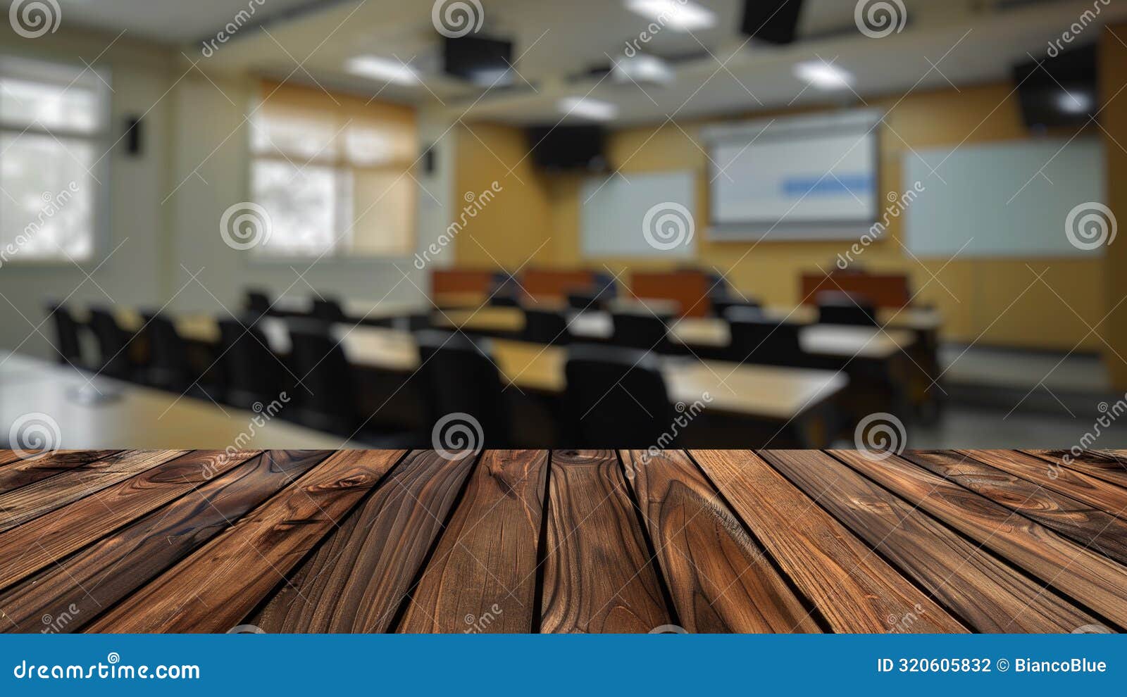 Empty Wood Table Top with Blur Background of Classroom in School. Stock ...