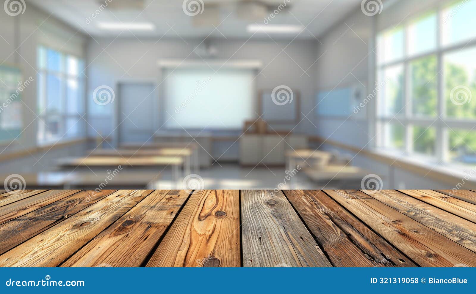 Empty Wood Table Top with Blur Background of Classroom in School. Stock ...