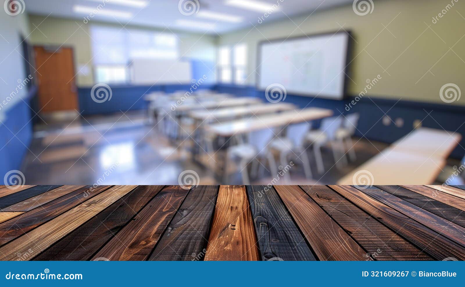 Empty Wood Table Top with Blur Background of Classroom in School. Stock ...