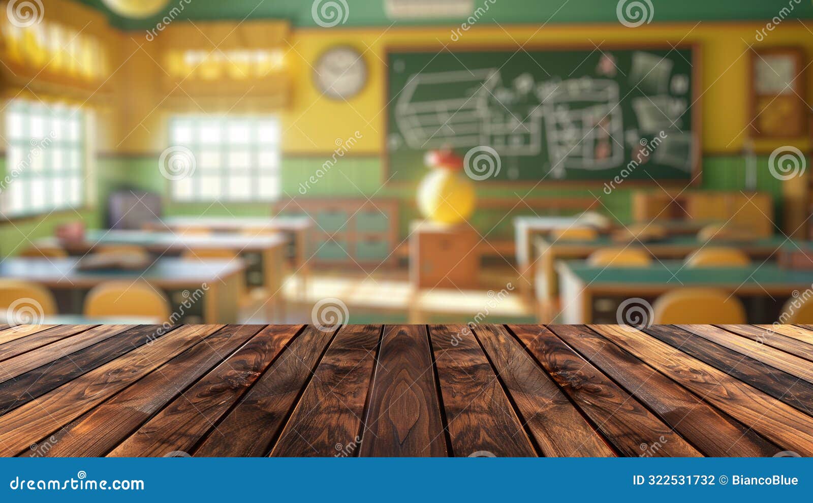 Empty Wood Table Top with Blur Background of Classroom in School. Stock ...