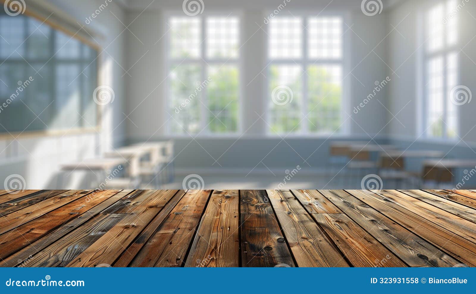 Empty Wood Table Top with Blur Background of Classroom in School. Stock ...