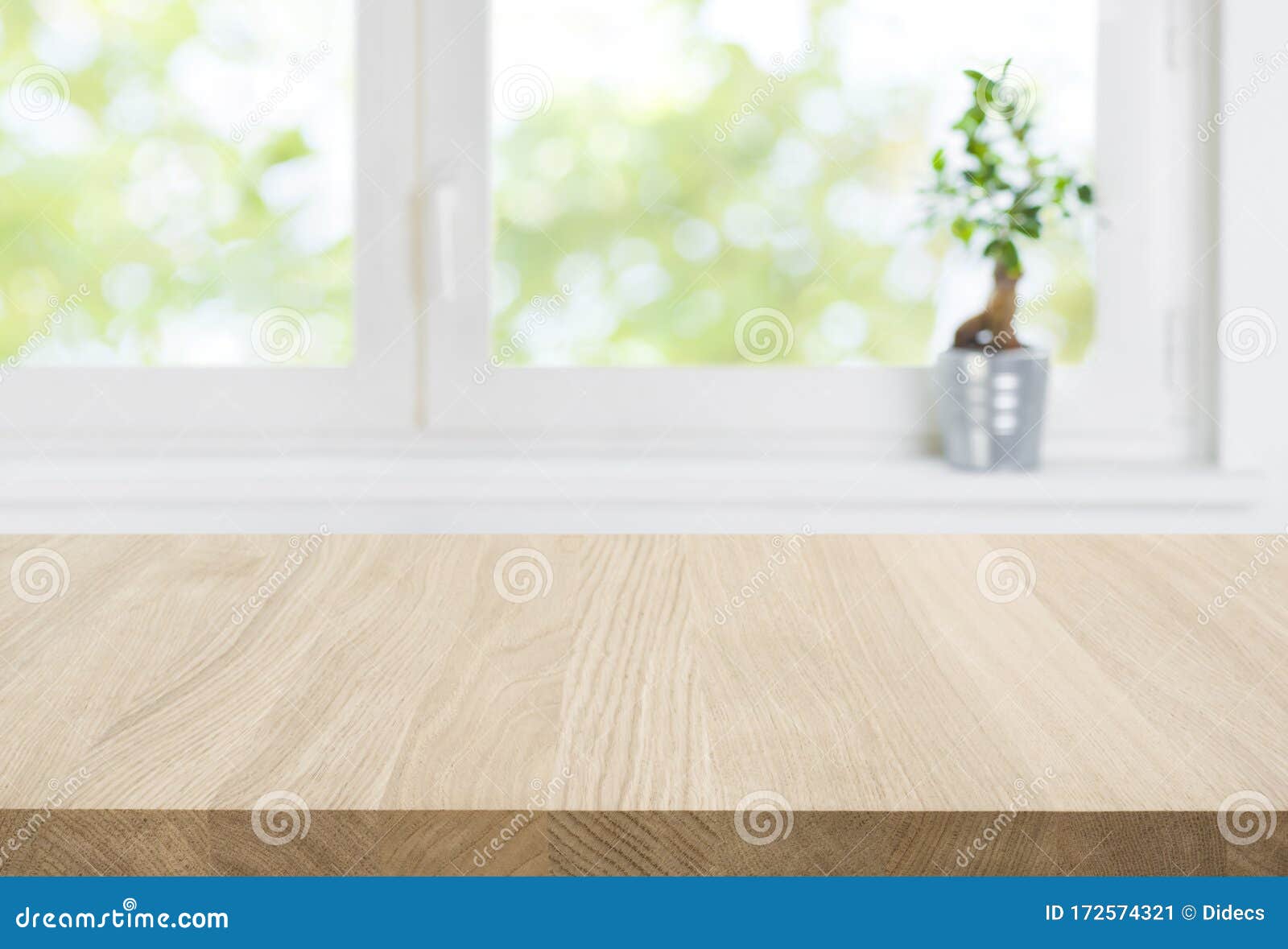 Empty Wood Table Top and Blur Window Interior Abstract Background Stock ...