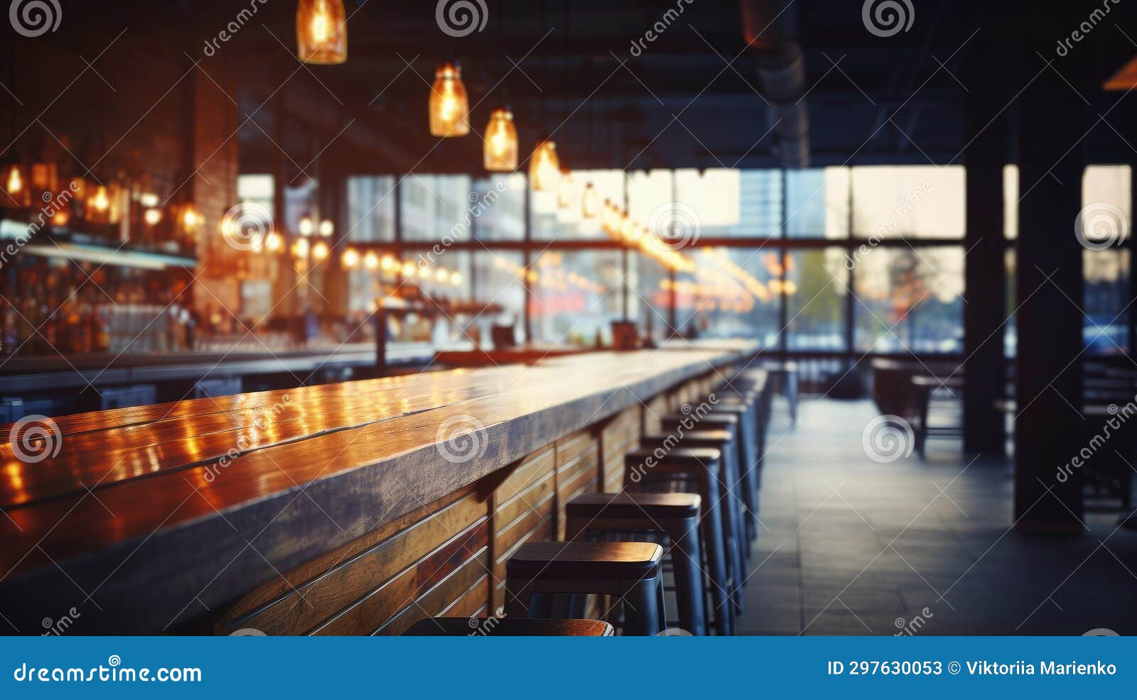 Empty Wooden Bar Counter in Pub with Classic Interior Stock ...