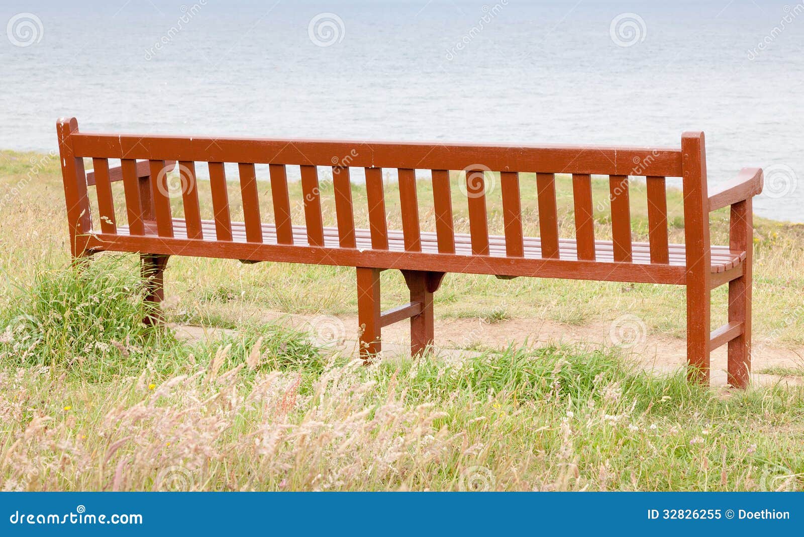 Empty Wooden Bench from the Rear Stock Image - Image of meadow, wooden ...