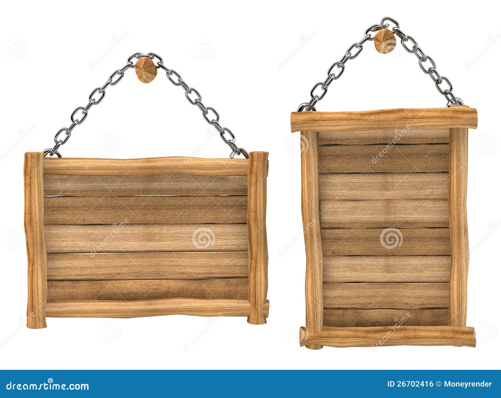 Empty Wooden Board Hanging, Chain, Isolated Stock Illustration ...